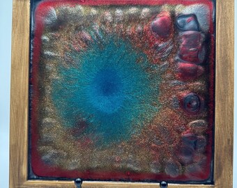 8”x8" Expoxy Resin Art With Walnut Stained Frame - Etsy