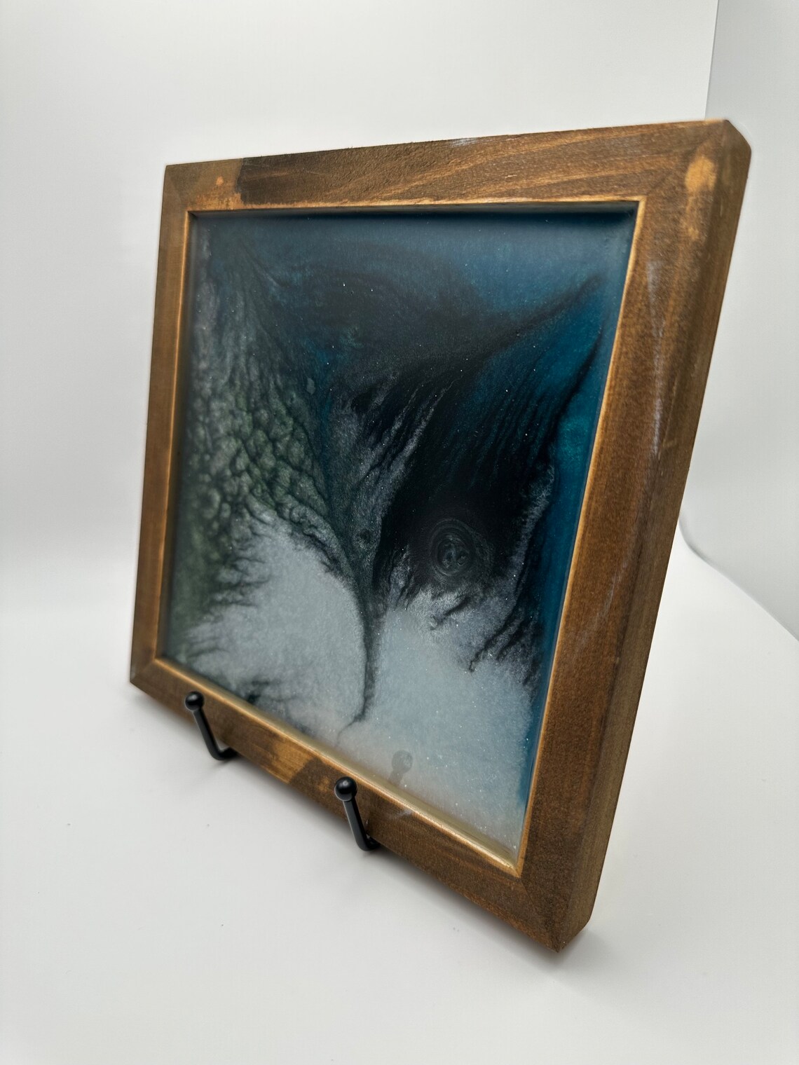 8”x8" Expoxy Resin Art With Walnut Stained Frame - Etsy