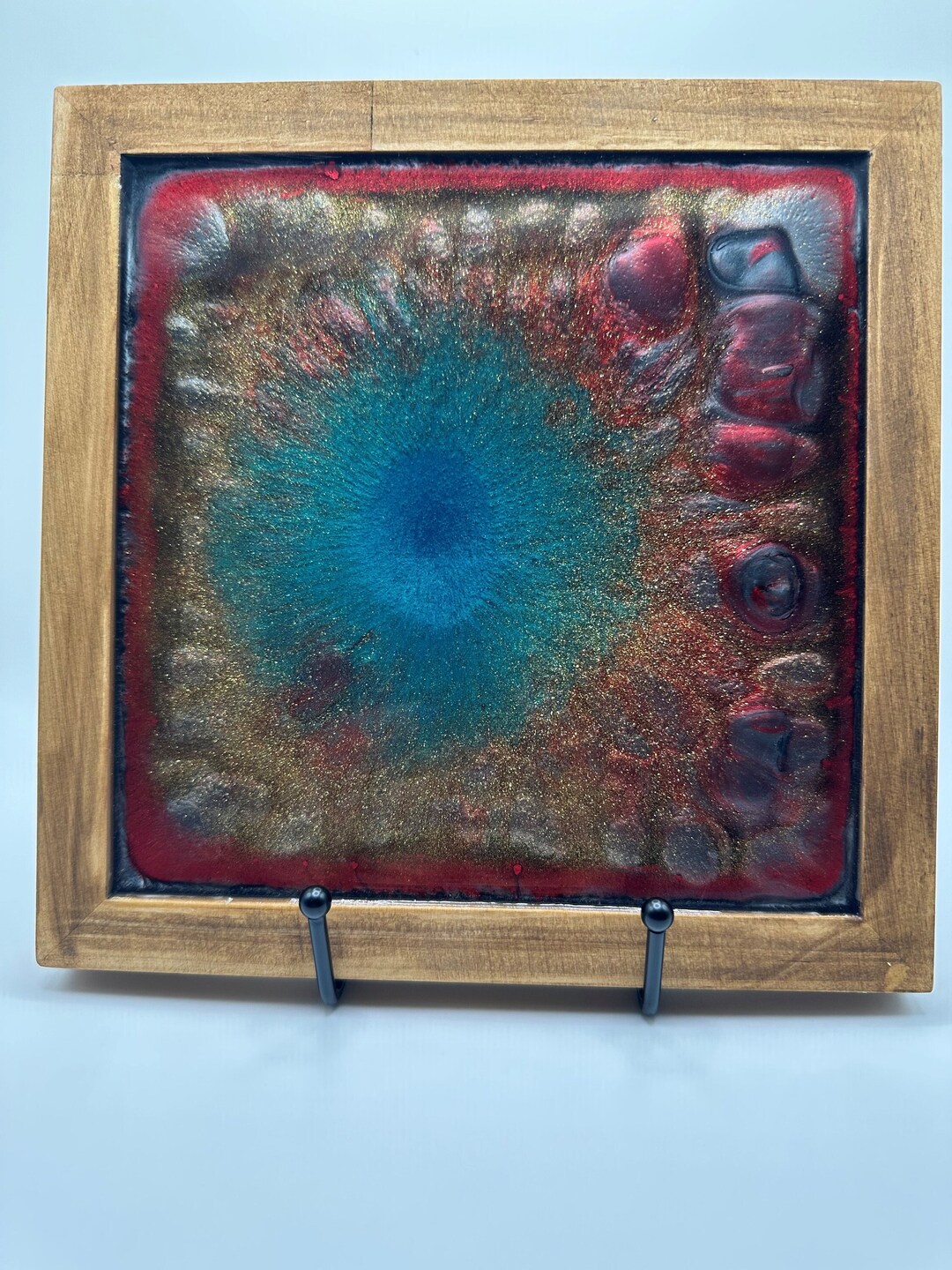 8”x8" Expoxy Resin Art With Walnut Stained Frame - Etsy