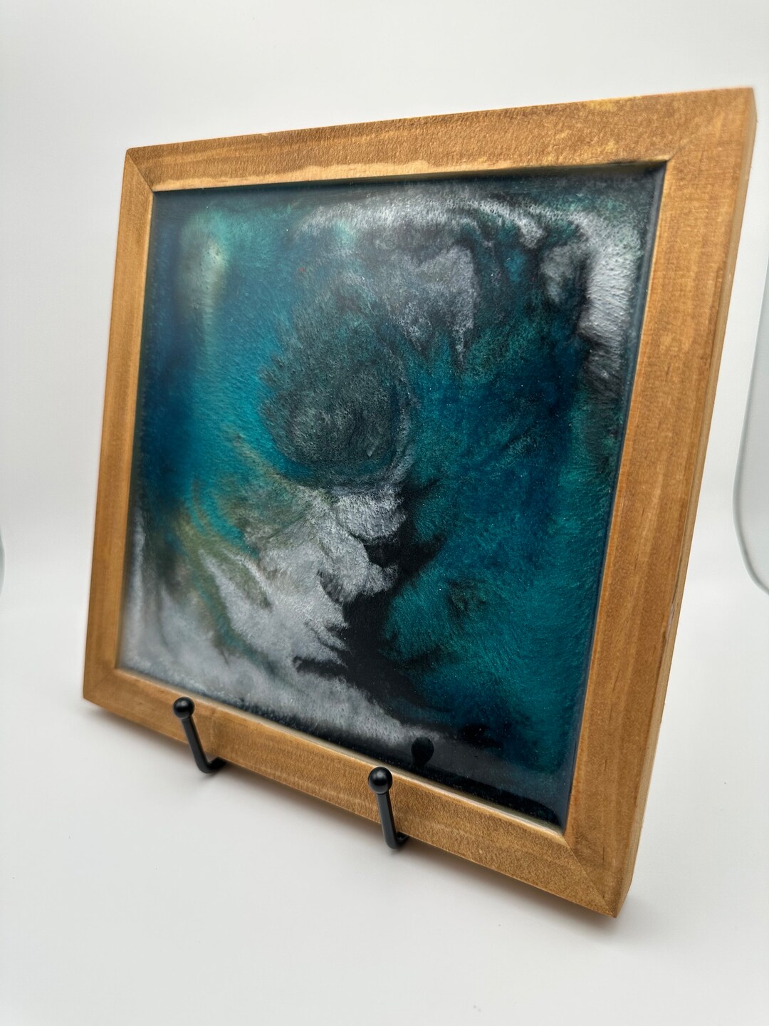 8”x8" Expoxy Resin Art With Walnut Stained Frame - Etsy