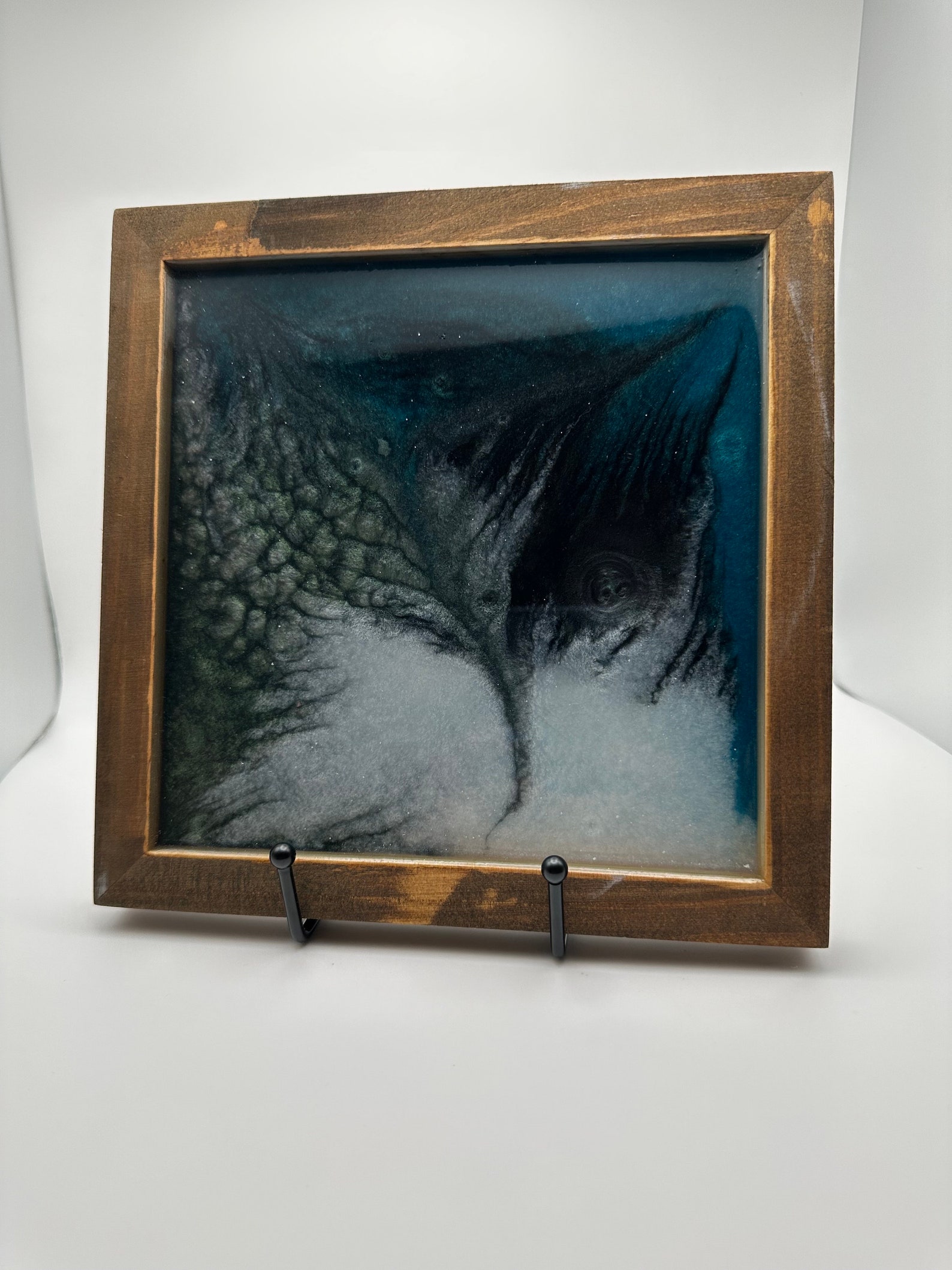 8”x8" Expoxy Resin Art With Walnut Stained Frame - Etsy