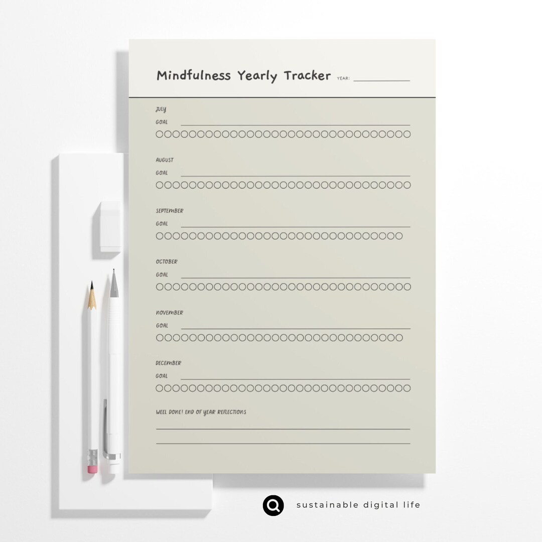 Mindfulness Yearly Tracker Printable Meditation Practice Journal ...
