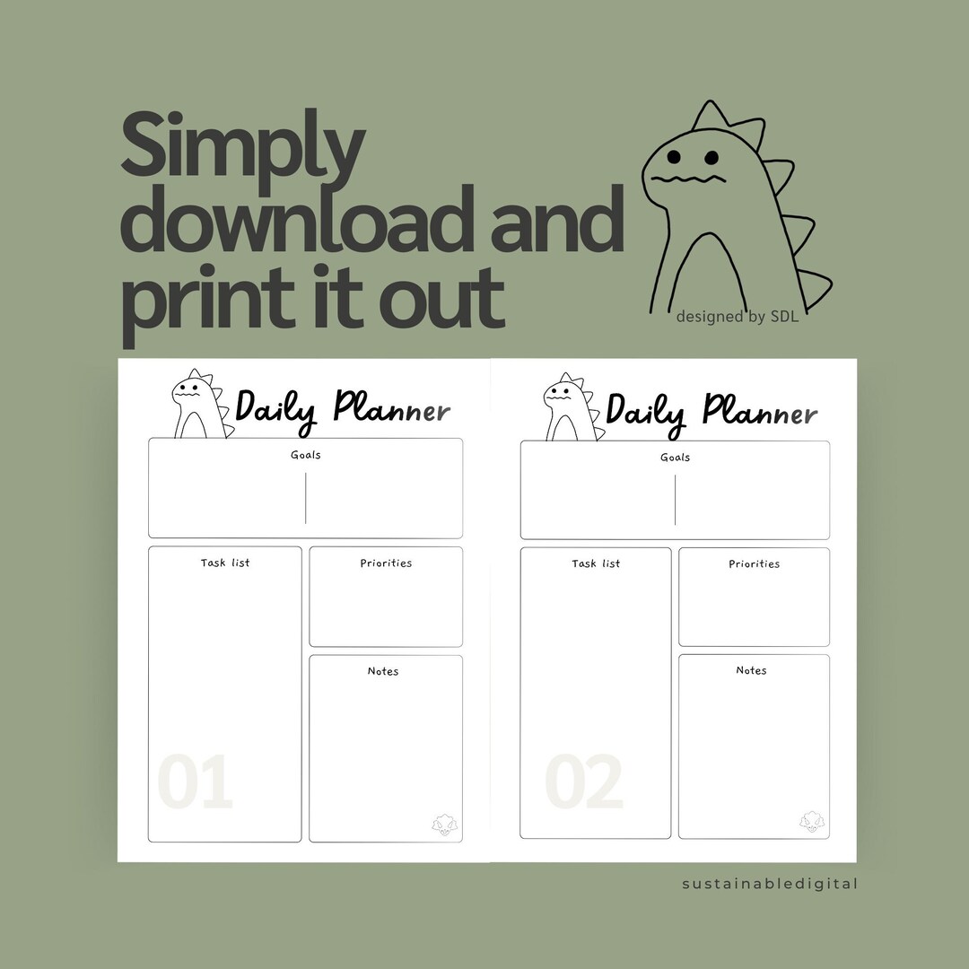 Kids Daily Planner Printable Dinosaur Children Daily Planner Digital ...