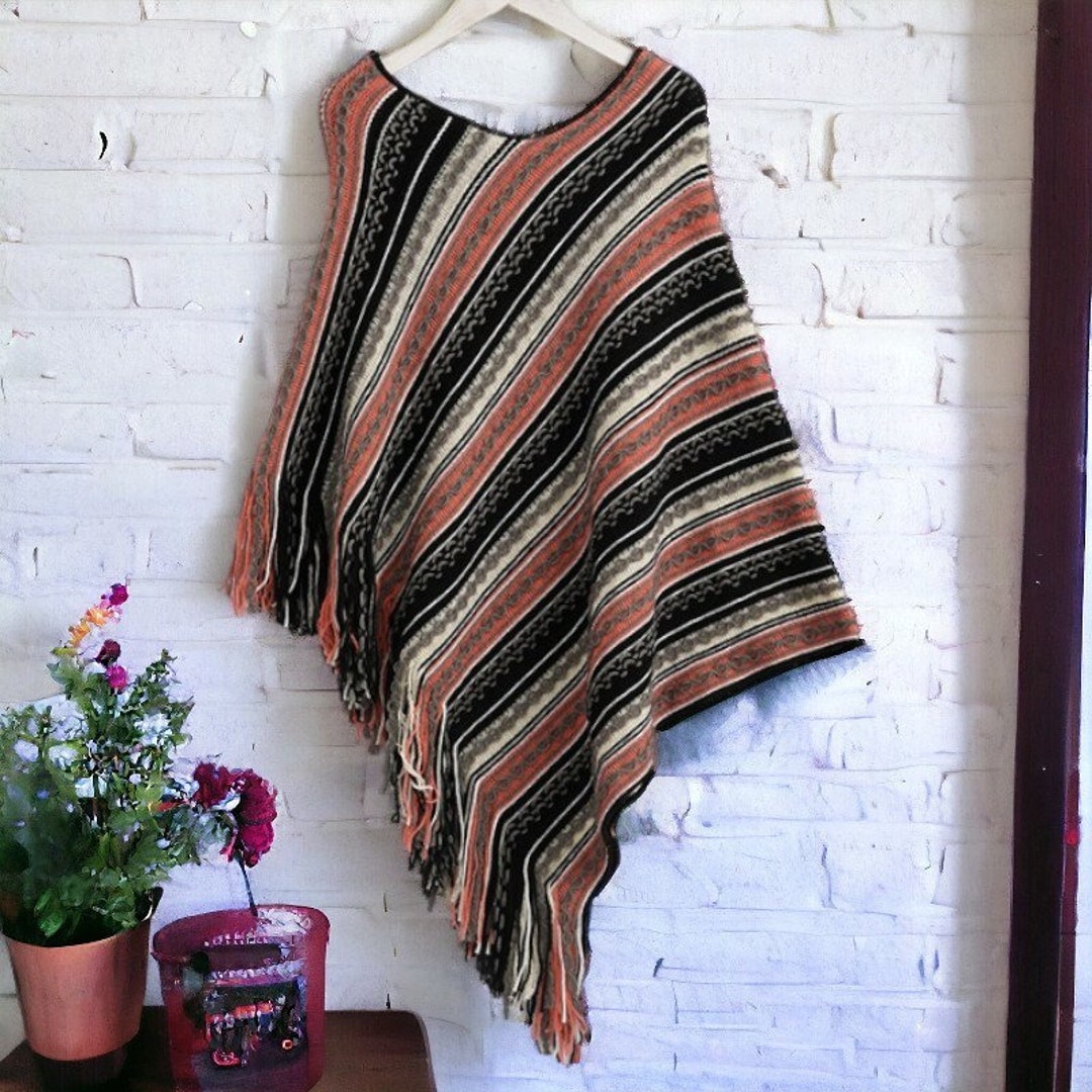 Striped Knitted Poncho Shawl,poncho Cloak Shawl,handmade Colorful ...