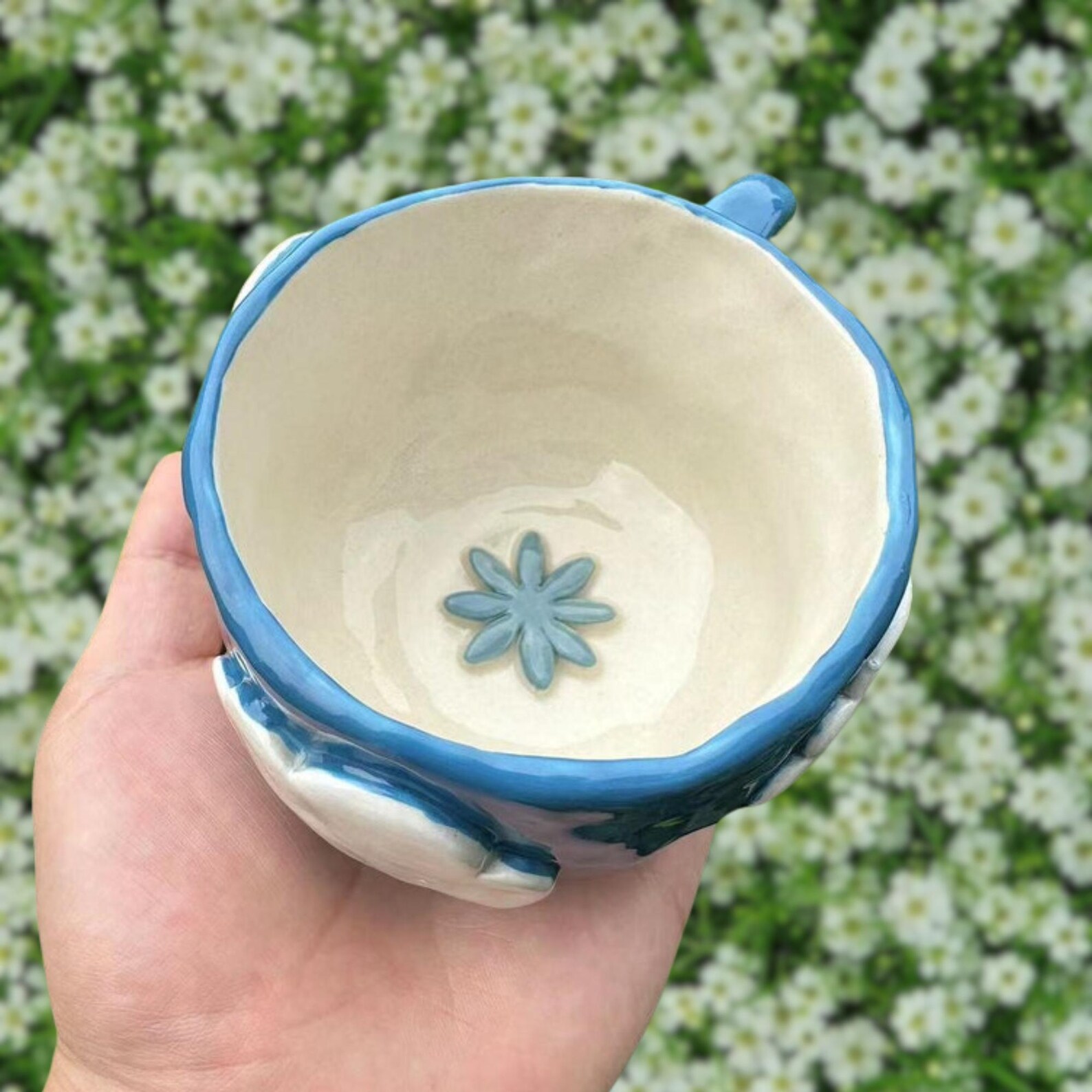 Handmade Blue Sky and White Clouds Cute Ceramic Cup, Blue Sky and White ...