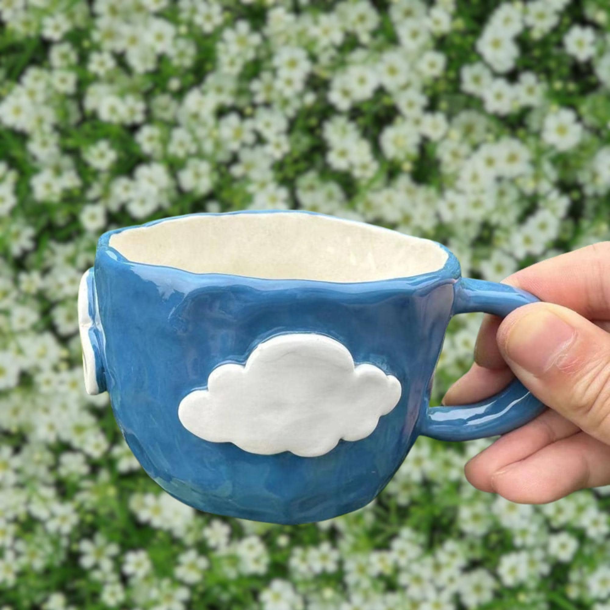Handmade Blue Sky and White Clouds Cute Ceramic Cup, Blue Sky and White ...