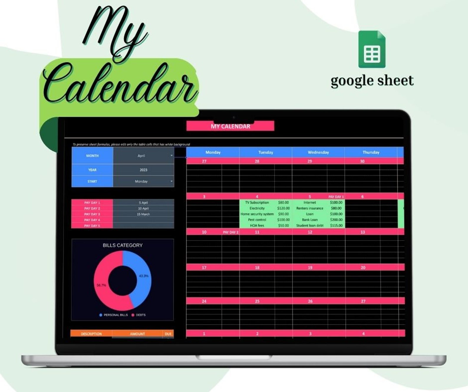 Premium Budget Spreadsheet, Plan and Manage Your Budget With Elegance ...
