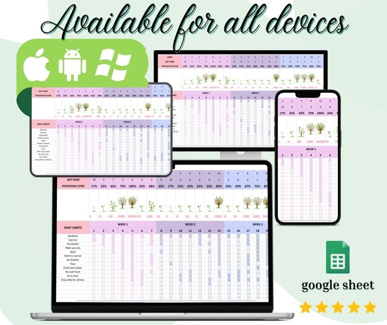 Pink Habit Tracker Spreadsheet, Daily and Weekly Planner, Personal ...