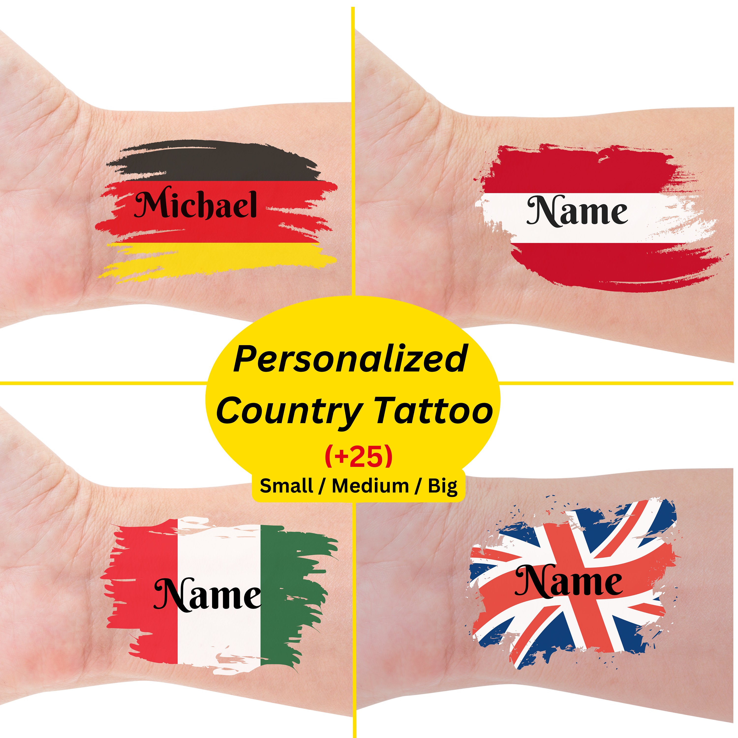 Personalized Country Tattoos, Custom Support Tattoo, Soccer ...