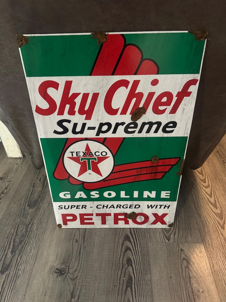 Antique Style-barn Find Look Texaco Sky Chief Gas Pump Plate Sign - Etsy
