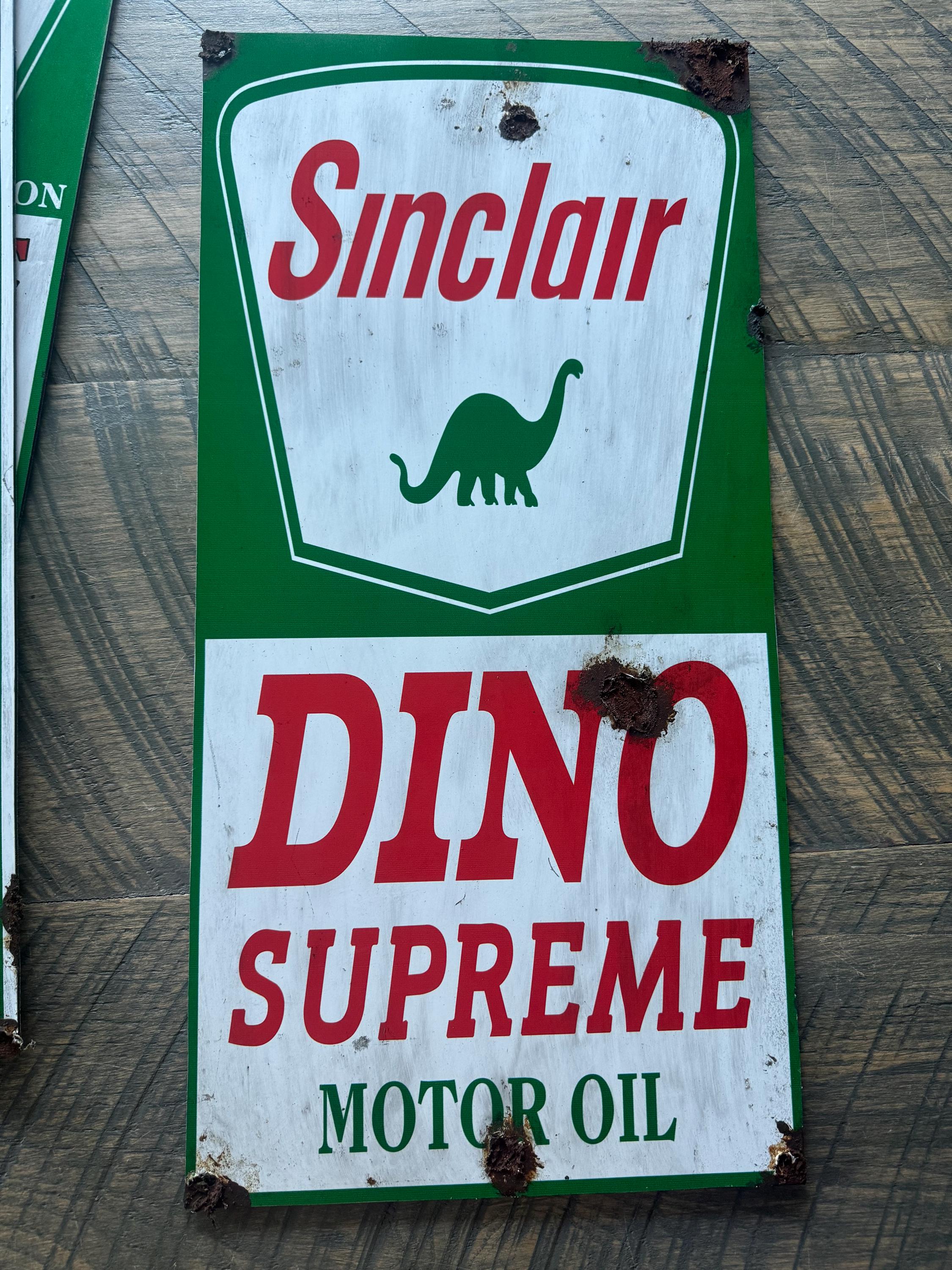 Antique Style Barn Find Look Sinclair Dino Supreme Motor Oil Sign - Etsy