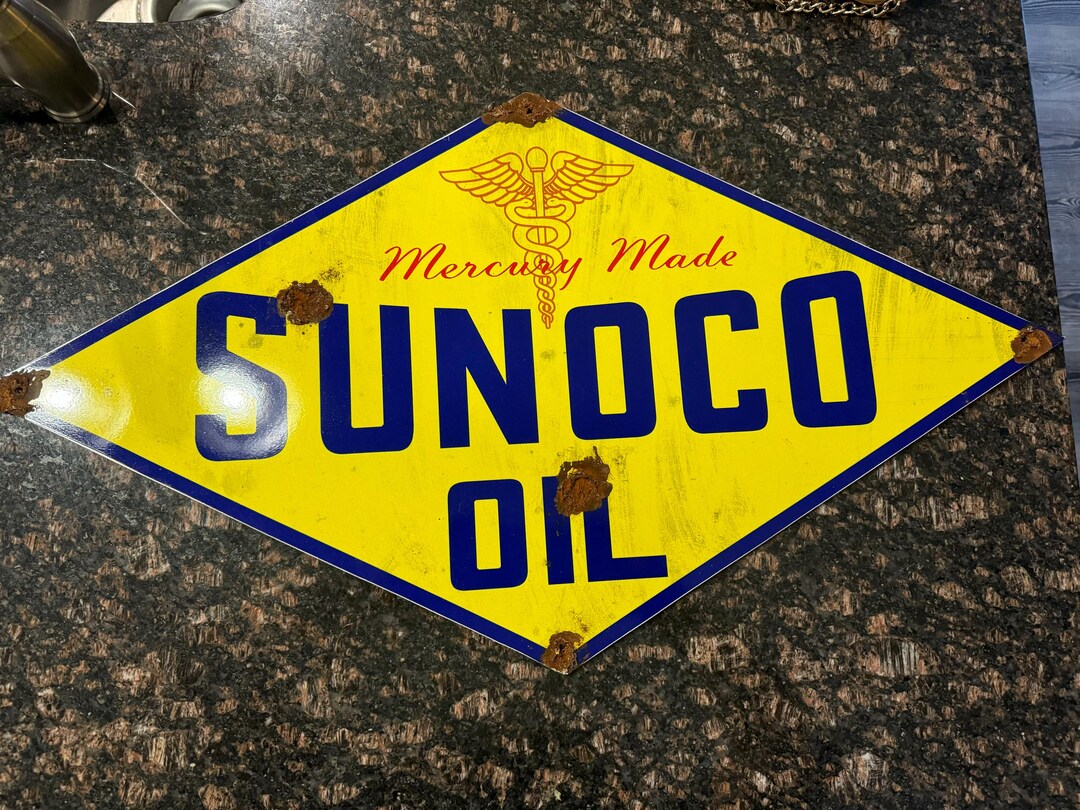 Antique Style-barn Find Look Sunoco Gas Oil Dealer Service Sign - Etsy