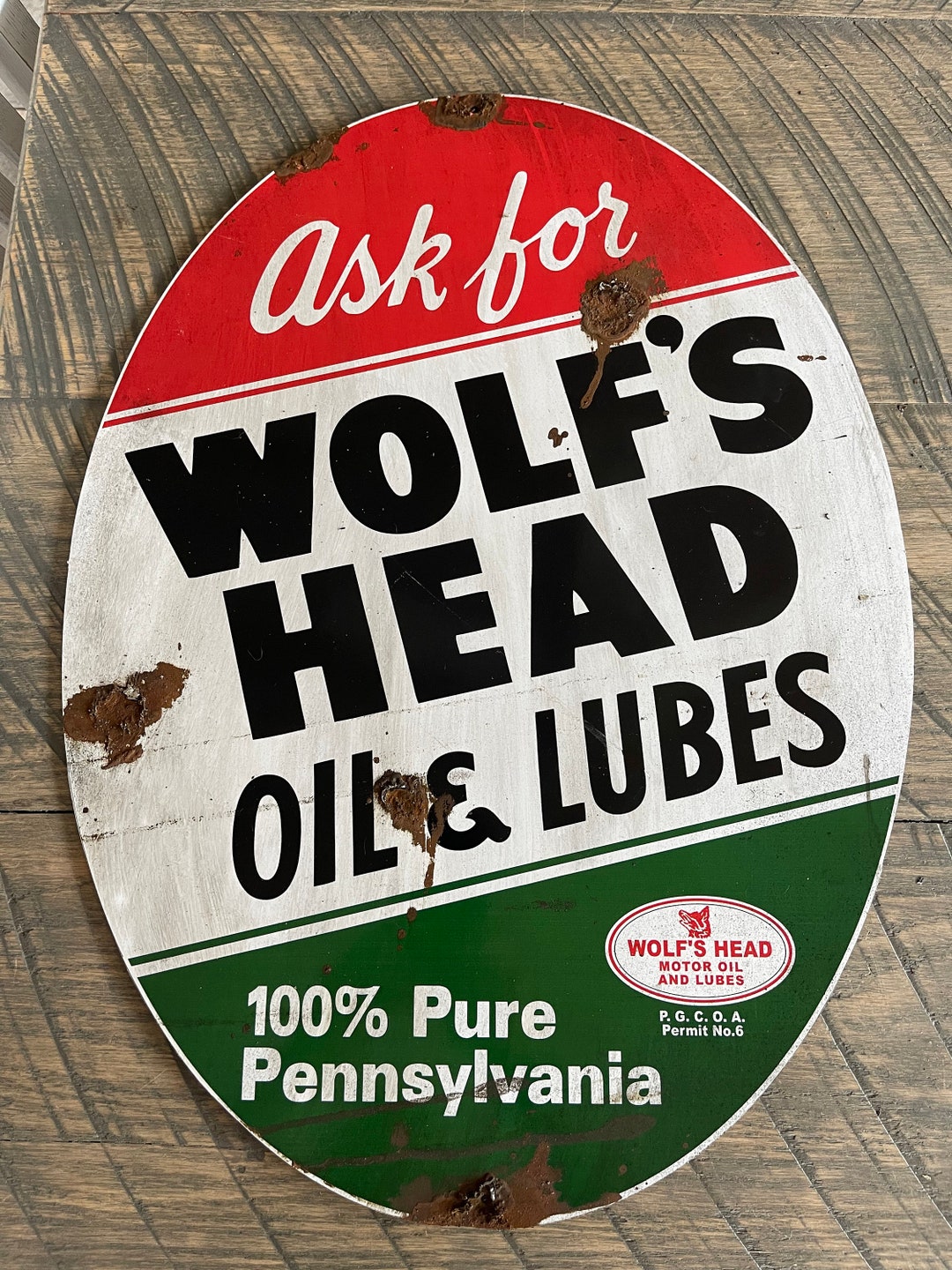 Antique Look Wolfs Head Dealer Gas Oil Pump Sign - Etsy