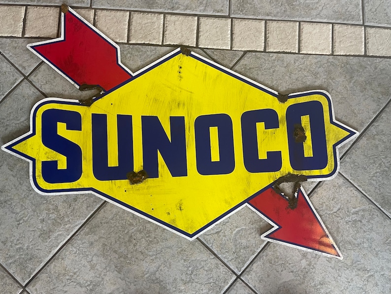 Antique Look-barn Find Style Sunoco Blue Gasoline Oil Dealer Sales Sign ...