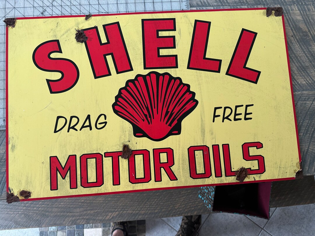 Antique-barn Find Look Shell Gasoline Motor Oil Full Service Sales Sign ...