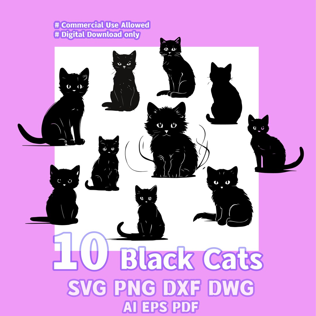 10 Black Cats Bundle SVG, Lovely Svg, Cute Svg, Cat Svg, Animal Svg ...