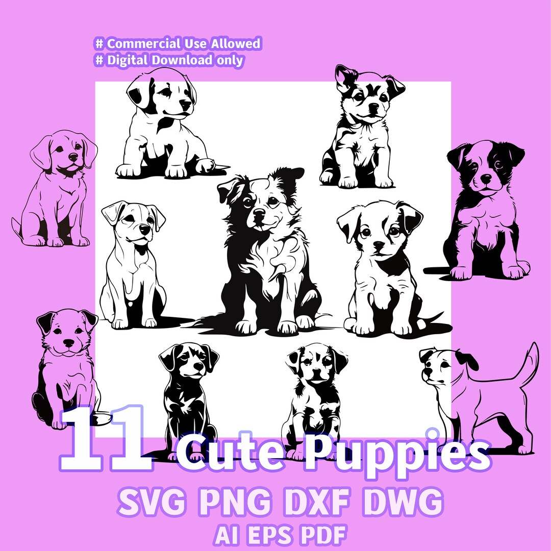 11 Cute Puppy Bundle SVG, Lovely Svg, Cute Svg, Dog Svg, Puppy Svg, Cut ...