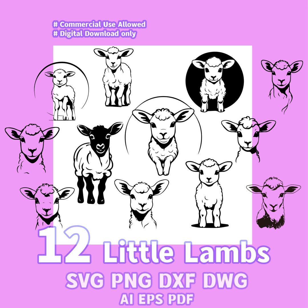 12 Little Lamb Bundle SVG, Lamb Svg, Cute Svg, Nature Svg, Cut Files for Cricut, Clipart ...