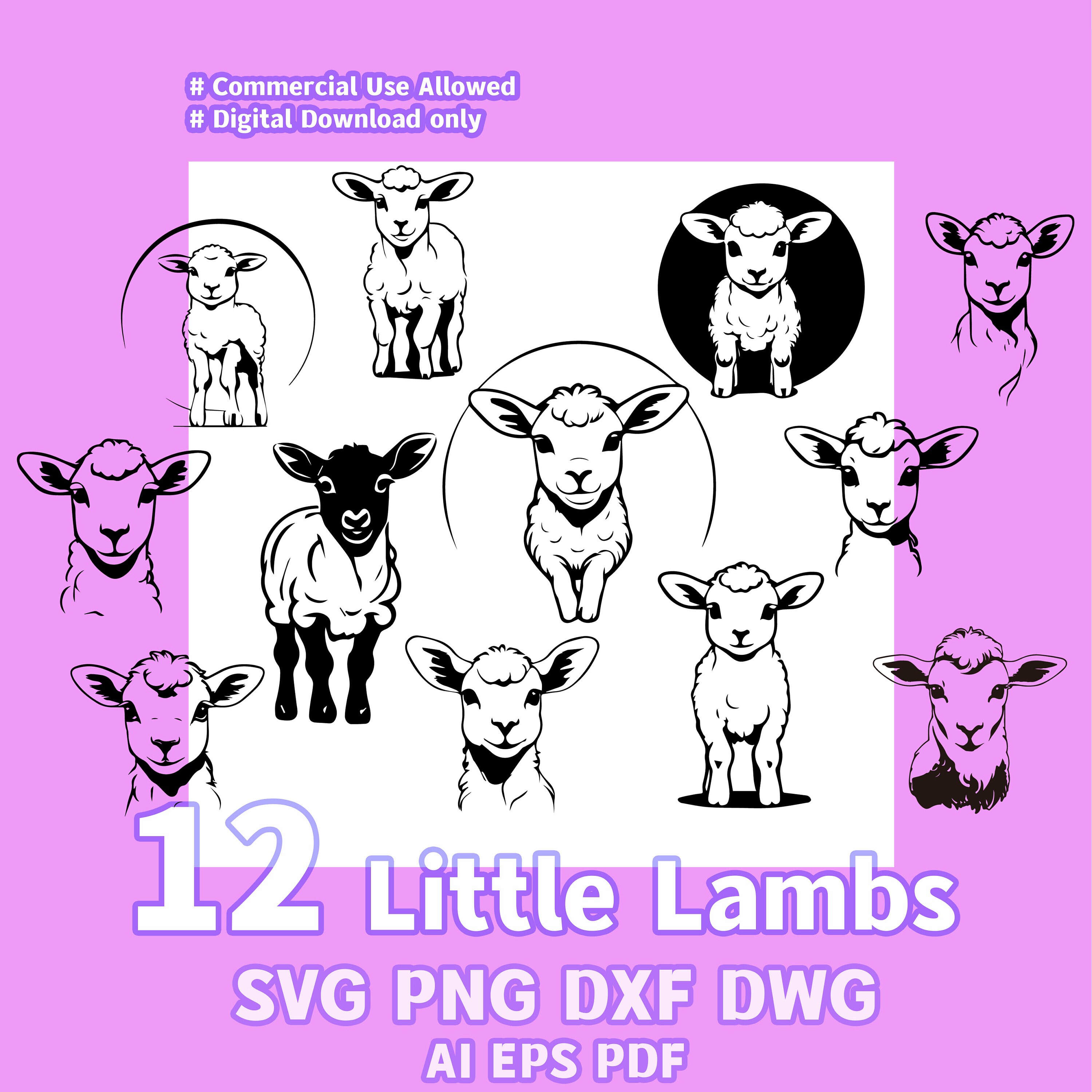 12 Little Lamb Bundle SVG, Lamb Svg, Cute Svg, Nature Svg, Cut Files ...