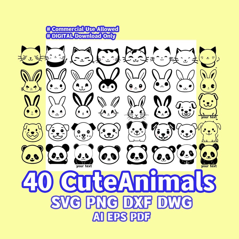 40 Cute Animal Bundle SVG, Pet, Cut Files Cricut, Clipart, Silhouette ...