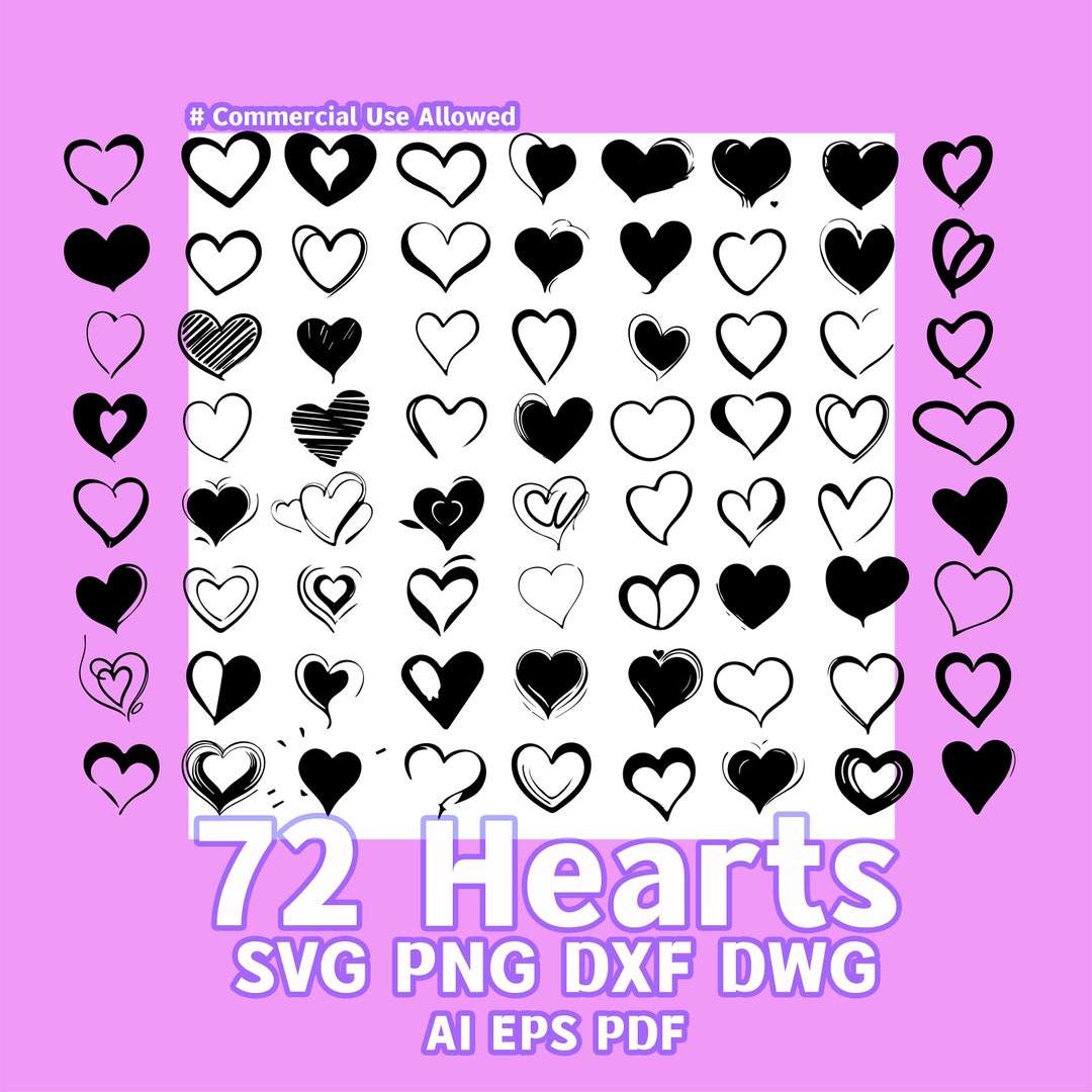 72 Heart Bundle SVG, Heart Doodle SVG, Heart SVG Cut Files for Cricut ...