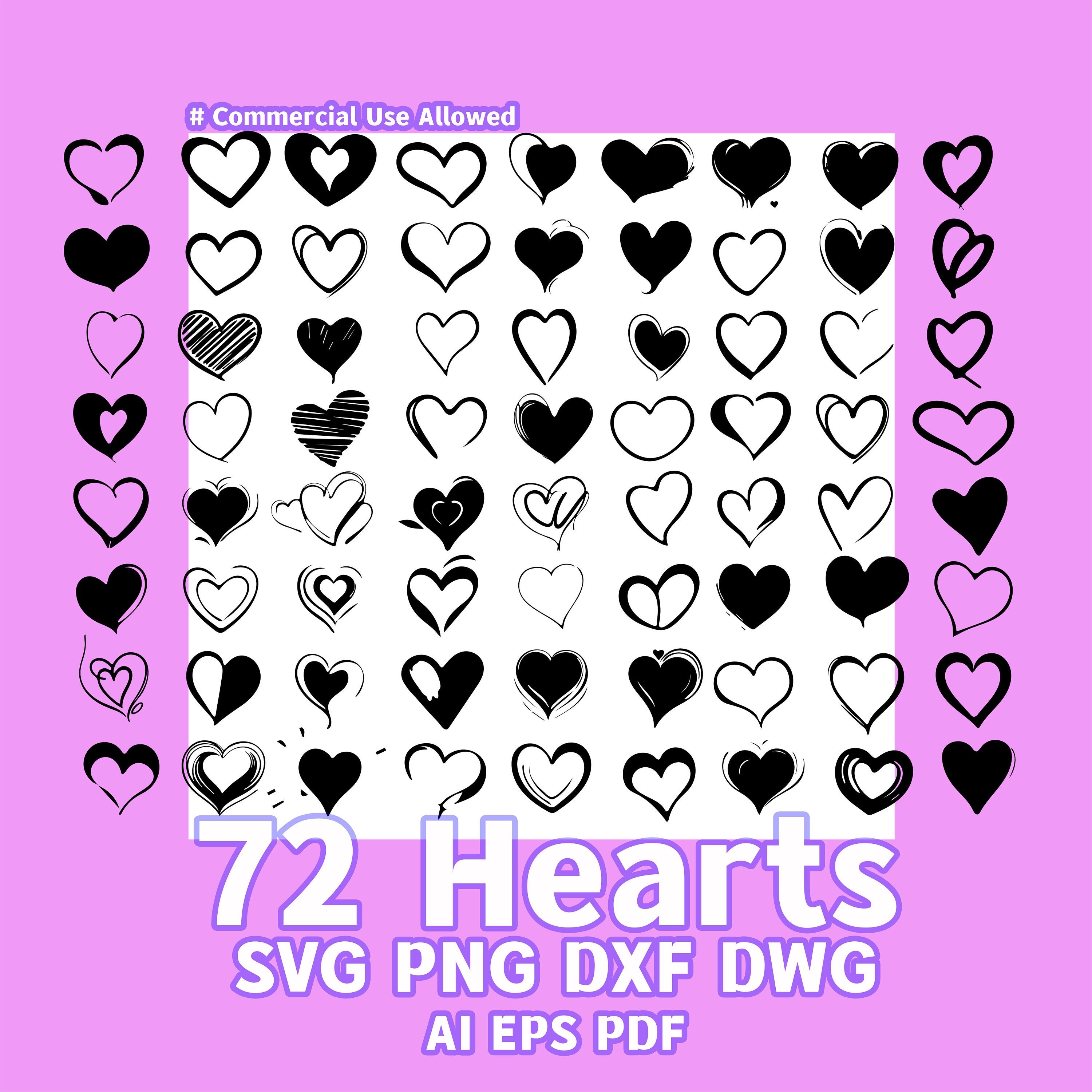 72 Heart Bundle SVG, Heart Doodle SVG, Heart SVG Cut Files for Cricut ...
