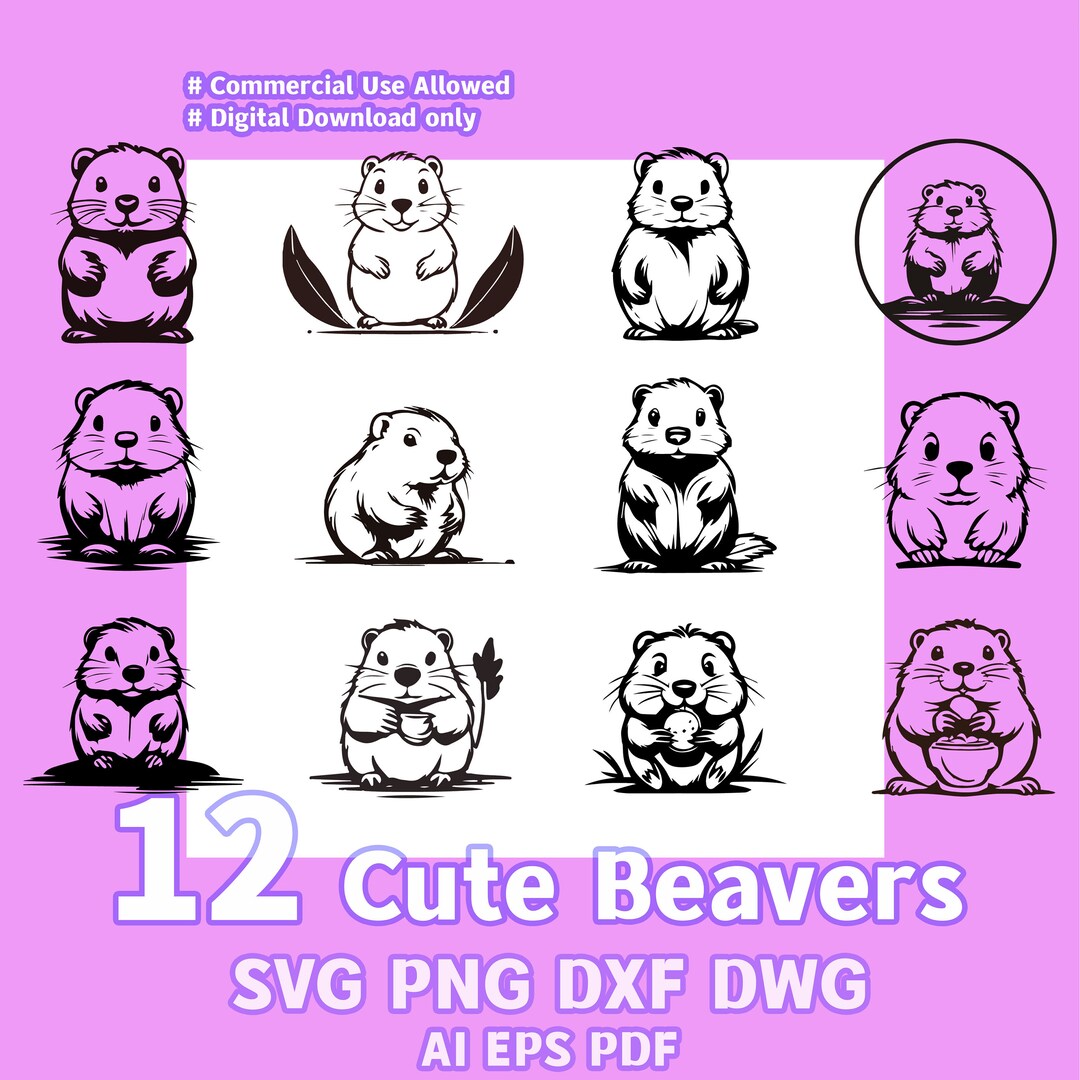 12 Cute Beaver Bundle SVG, Beaver Svg, Nature Svg, Water Svg, Cut Files ...