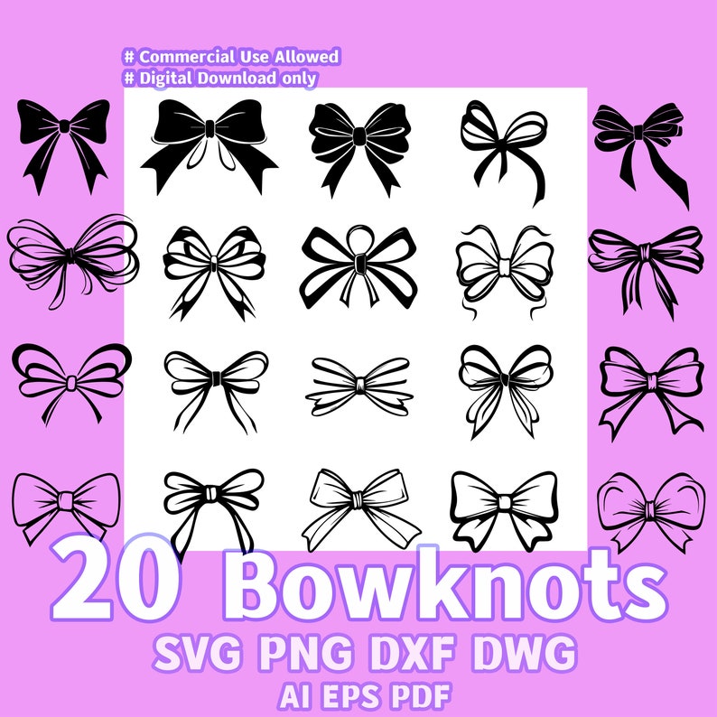 20 Bowknots Bundle SVG, Presents SVG, Gifts SVG, Silhouette, Holiday ...