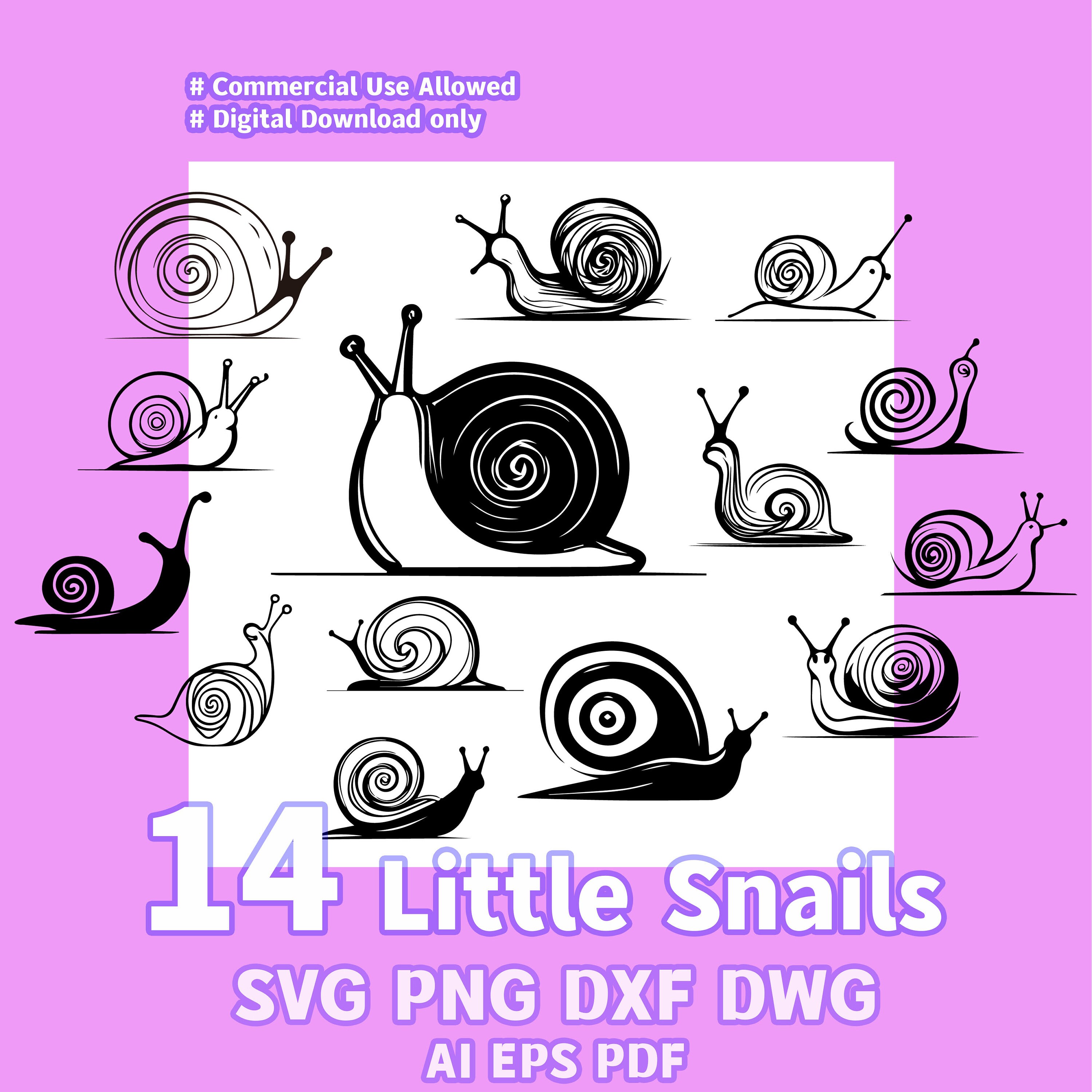 14 Little Snail Bundle SVG, Snail Svg, Cute Svg, Nature Svg, Cut Files ...