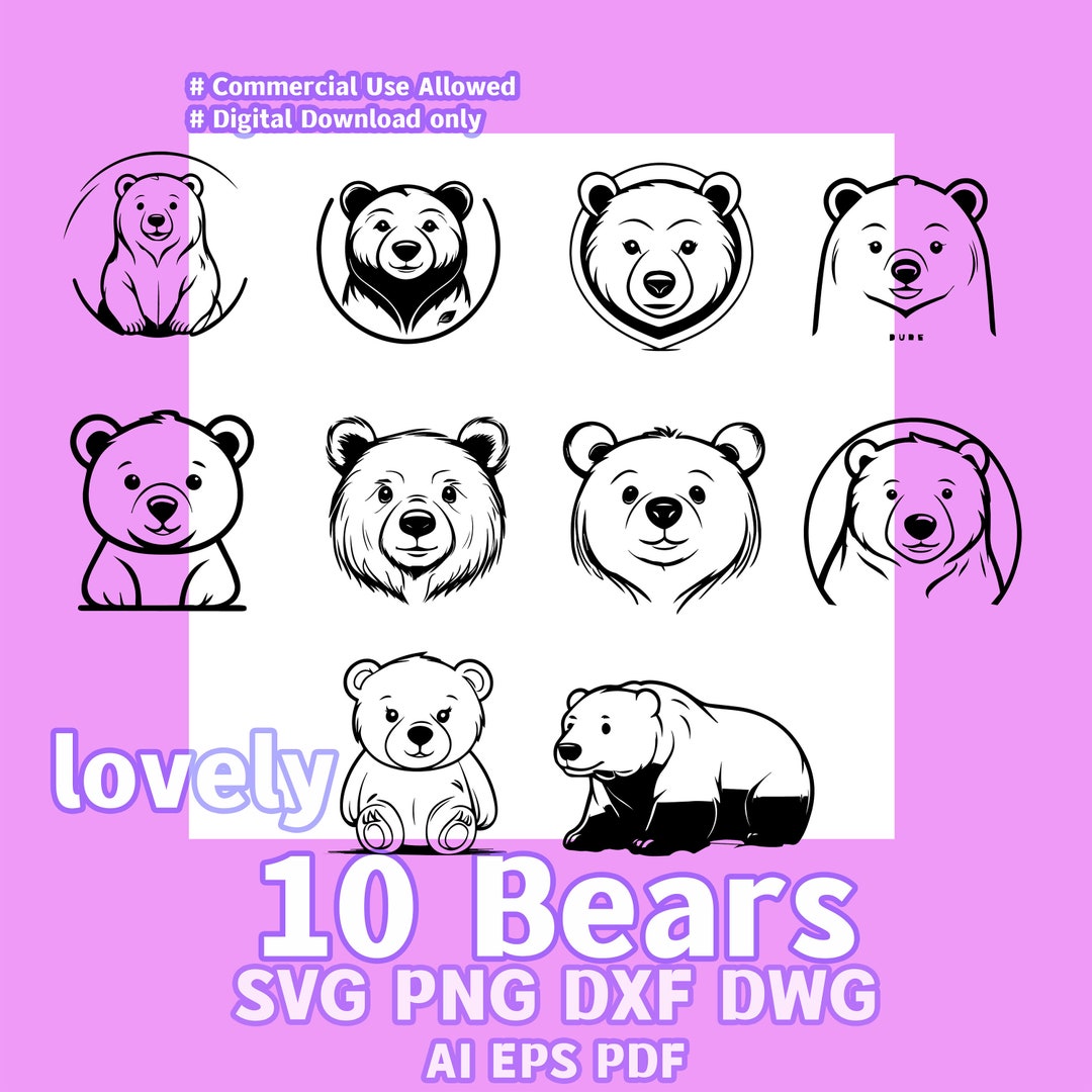 10 Lovely Bear Bundle SVG, Lovely Svg, Silhouette Svg, Animals Svg, Cut ...