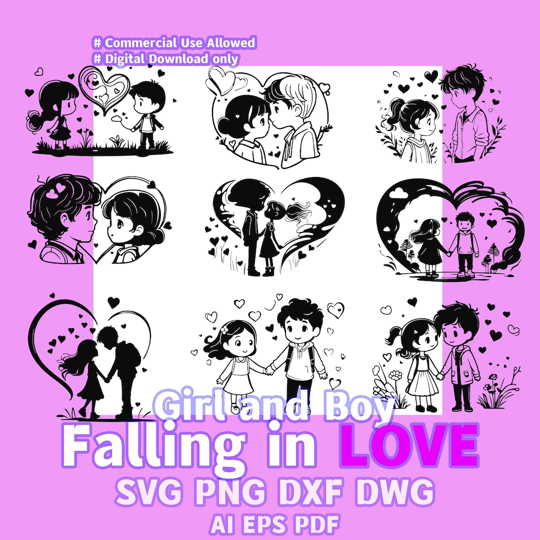 9 Girl Boy in Love Bundle SVG, Love Doodle SVG, Valentines SVG ...