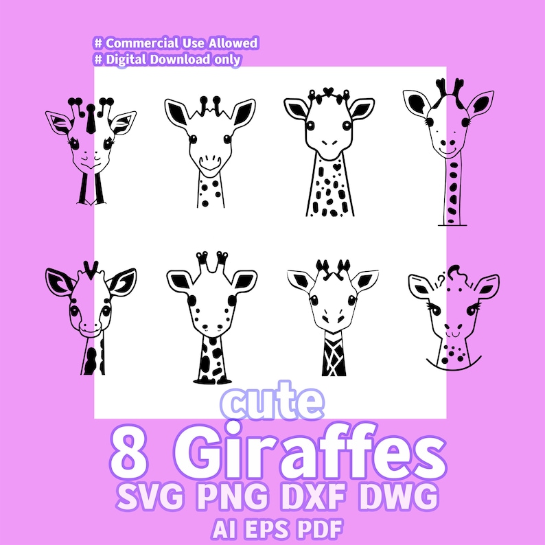 8 Cute Giraffe Bundle SVG, Lovely Svg, Adorable Svg, Zoo Animals Svg ...