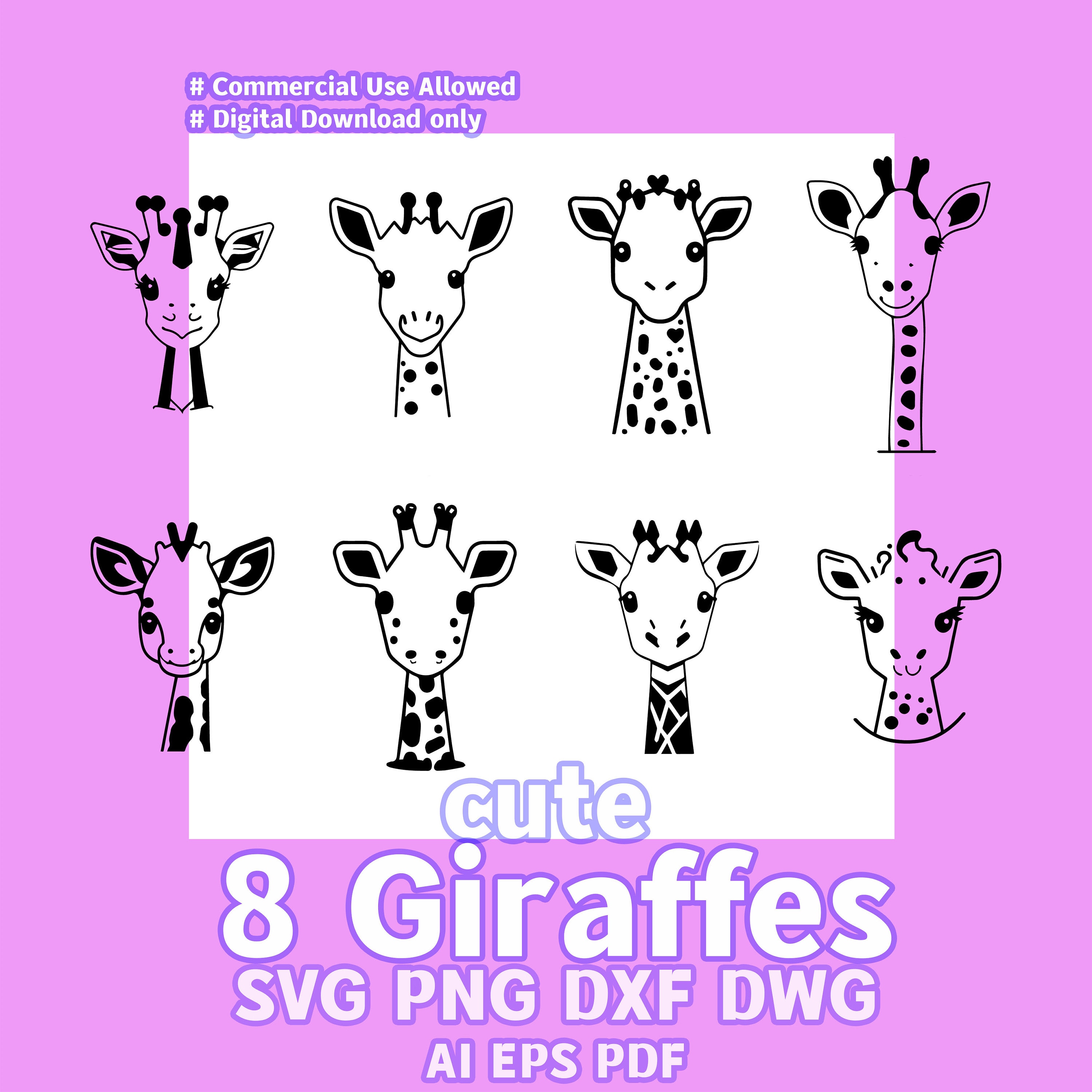 8 Cute Giraffe Bundle SVG, Lovely Svg, Adorable Svg, Zoo Animals Svg ...