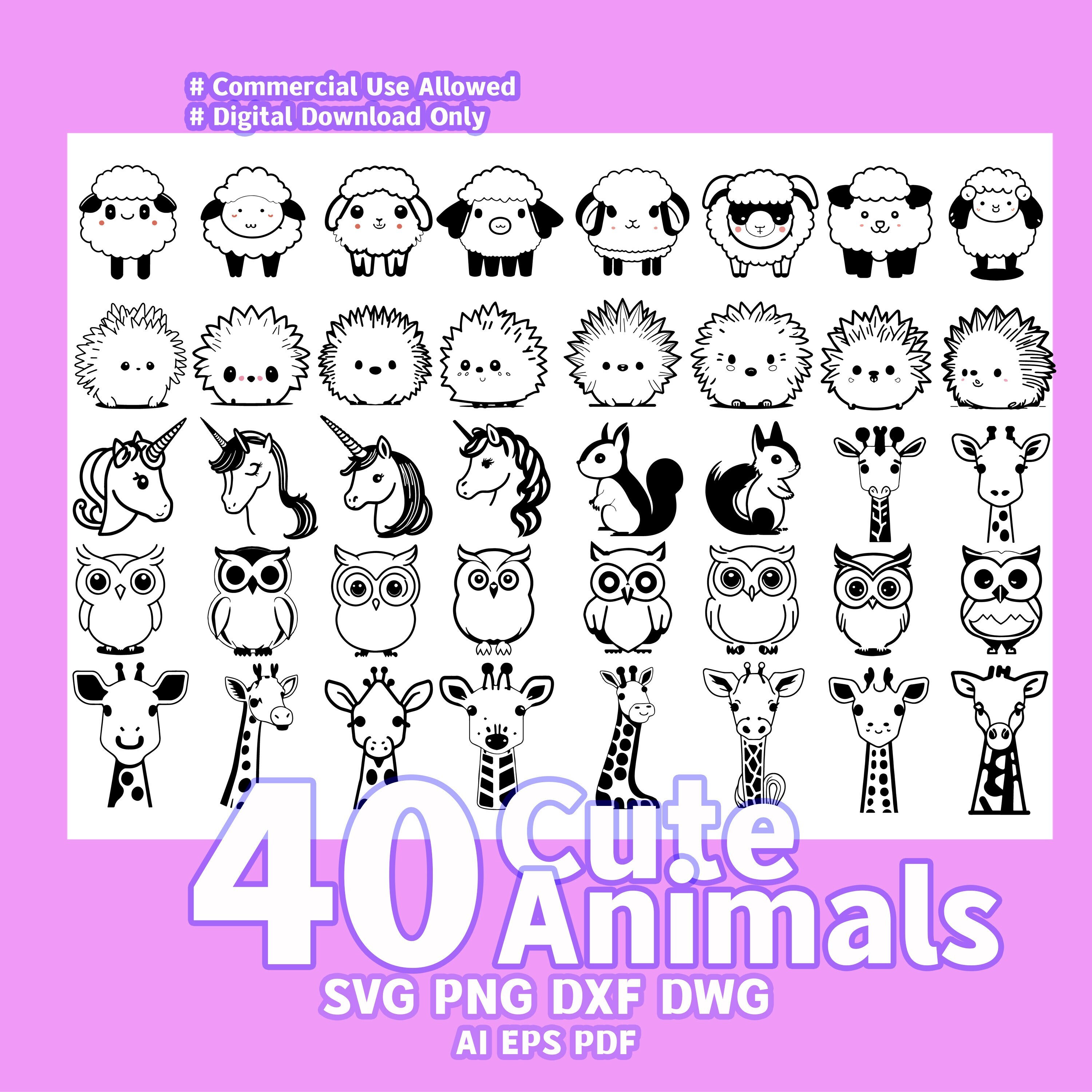 40 Cute Animal Bundle, Kawaii Animal,sheep, Unicorn,hedgehog,owl ...