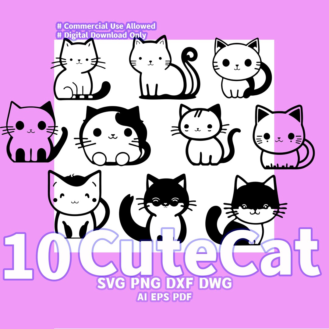 10 Cats Bundle SVG, Cat Mom Svg, Cat Lover Svg, Pet Svg, Cut Files for ...