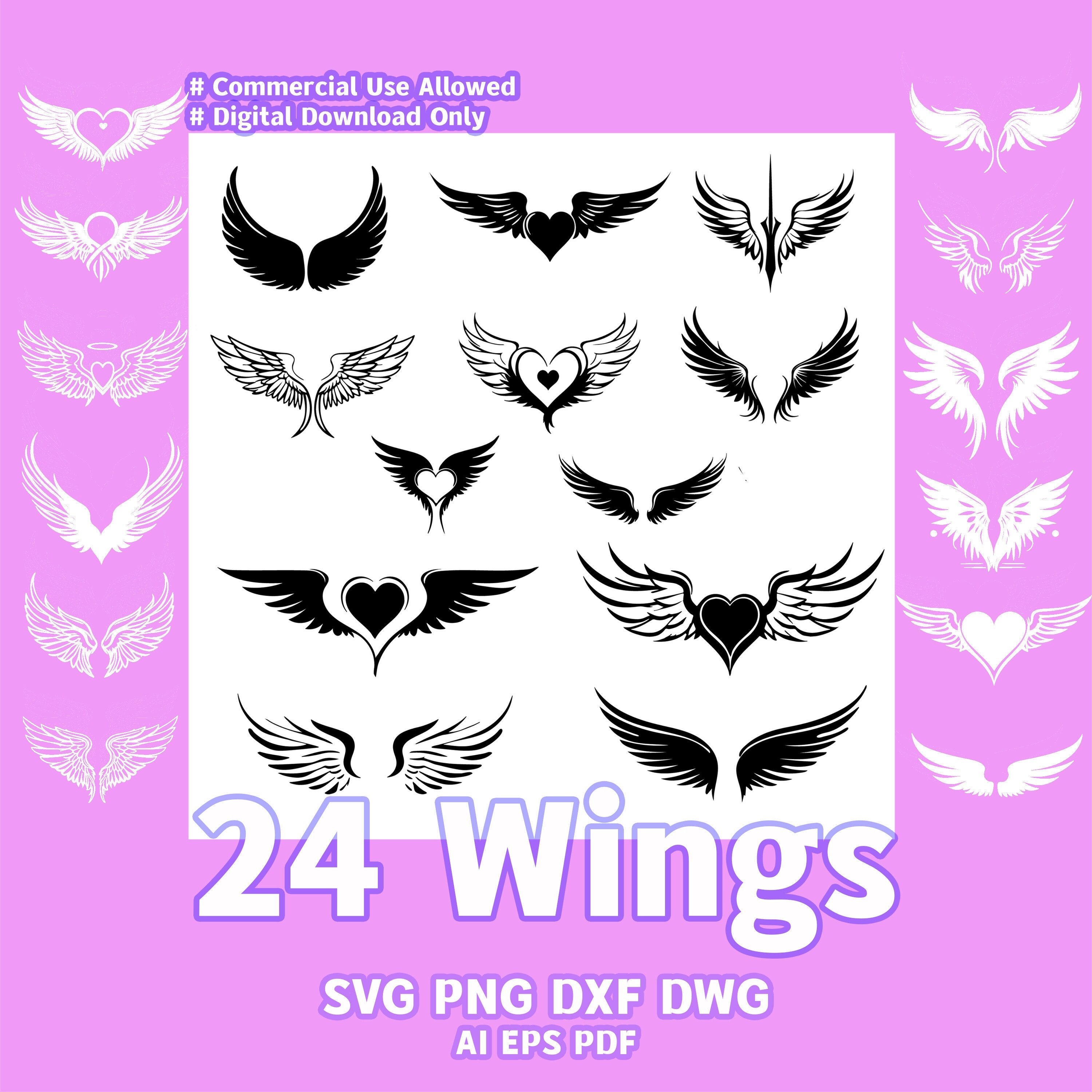 24 Wing SVG, Angel Wings Svg, Love Svg, Freedom, Fairy Tale Png,cartoon Svg, Cut Files Cricut ...