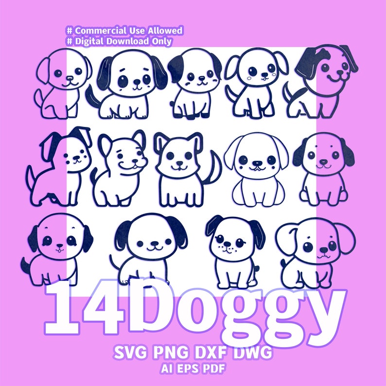 14 Doggy Bundle SVG, Dog Silhouette Svg, Pet Family Svg, Outline Svg ...
