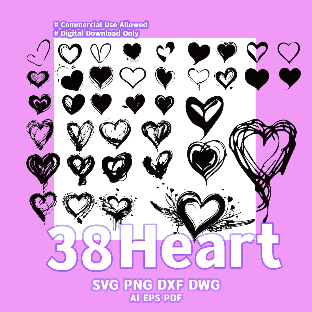 38 Doodle Heart SVG Bundle, Outline Drawings (digital Download) - Etsy