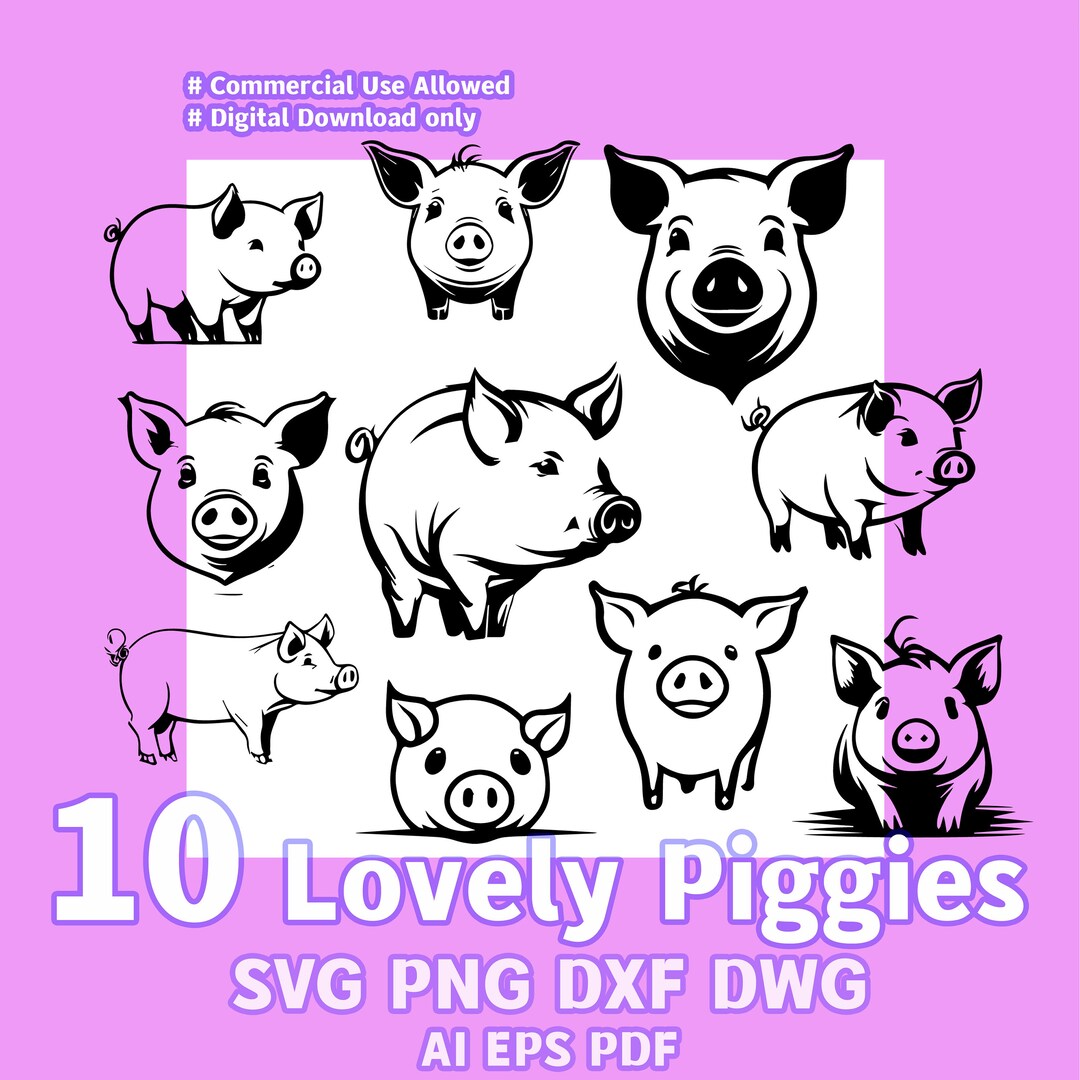 10 Lovely Piggies SVG, Animal Svg, Lovely Svg, Cute Svg, Pig Svg, Cut ...