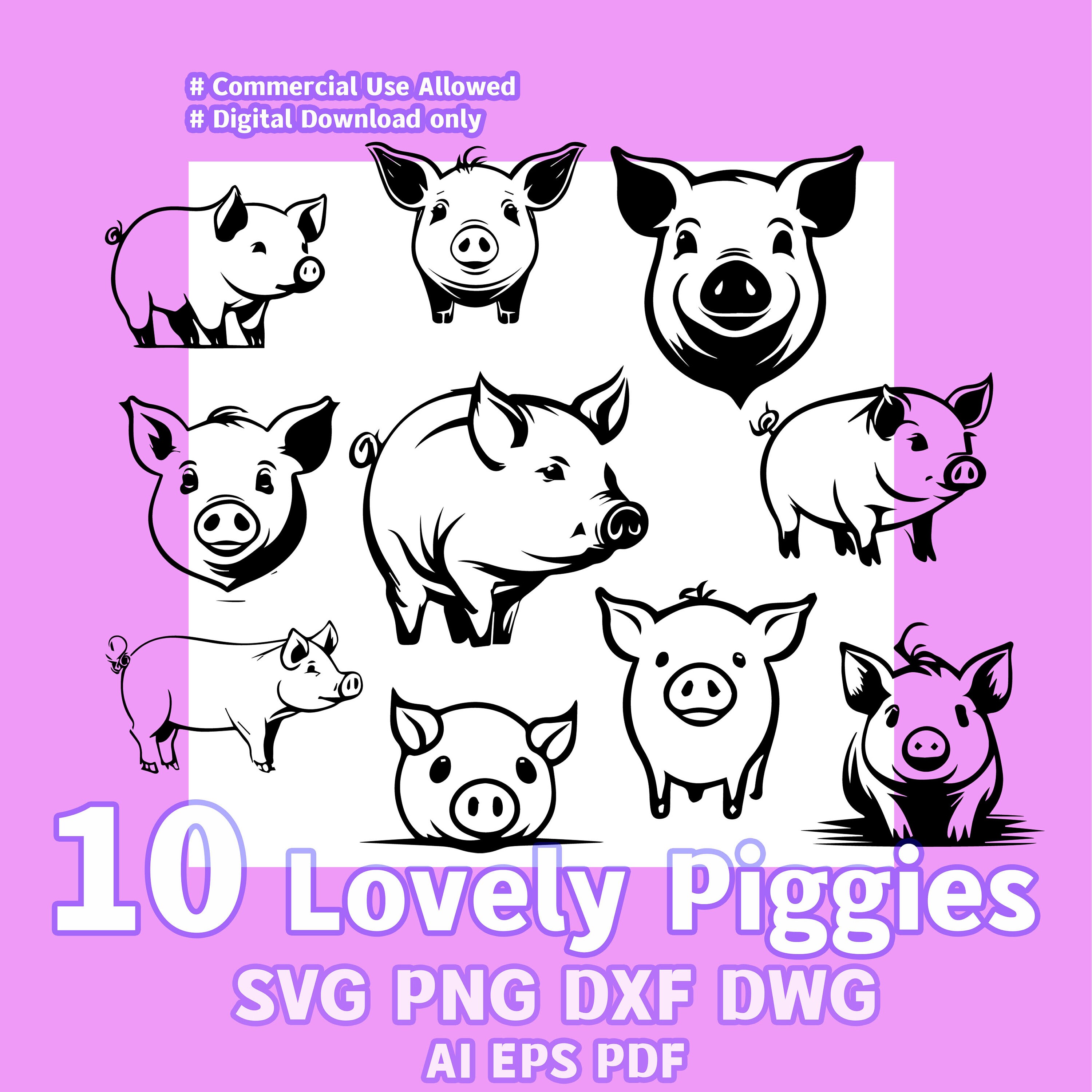 10 Lovely Piggies SVG, Animal Svg, Lovely Svg, Cute Svg, Pig Svg, Cut ...