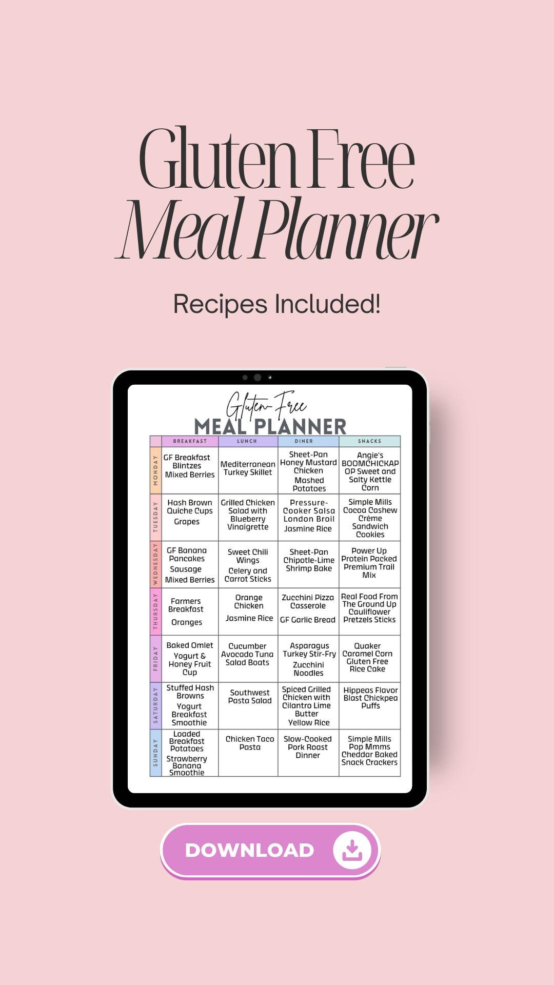 Gluten-free Weekly Meal Plan With Recipes 7-day Meal Guide & Grocery ...