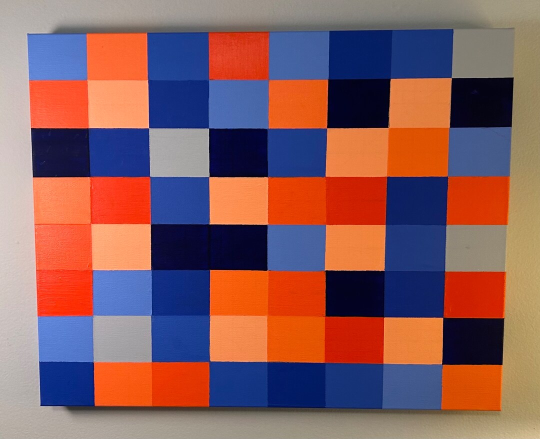 Blue & Orange Grid - Etsy