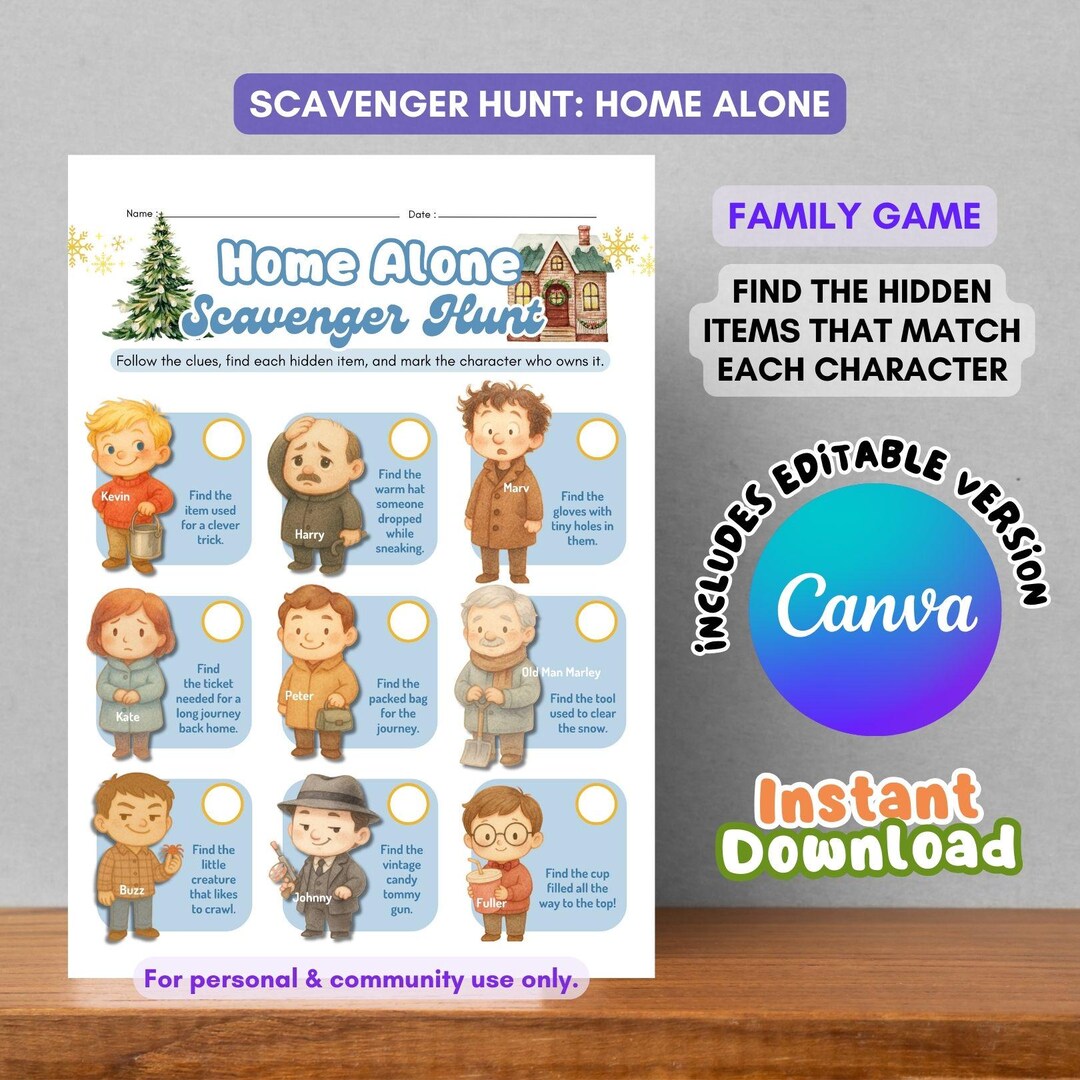 Home Alone Scavenger Hunt | Easy Indoor Printable Activity | Game for ...