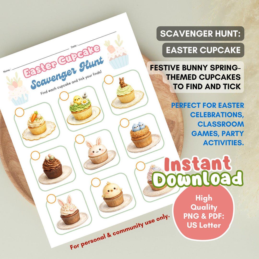Easter Cupcake Scavenger Hunt Printable | Sweet Food Game | Family ...