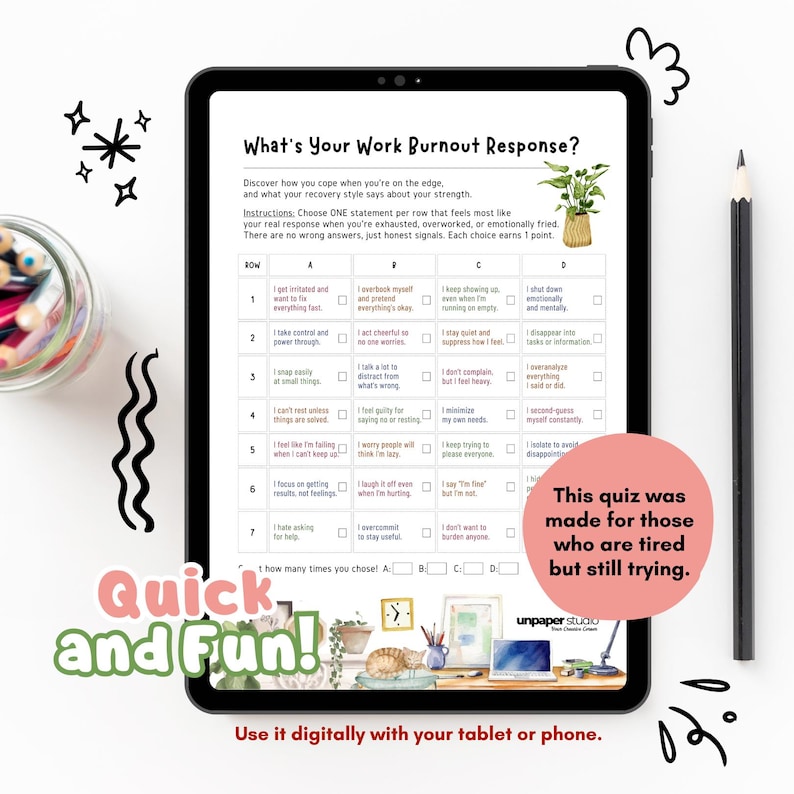 Work Burnout Response Quiz | Printable Personality Test | Mental Health ...