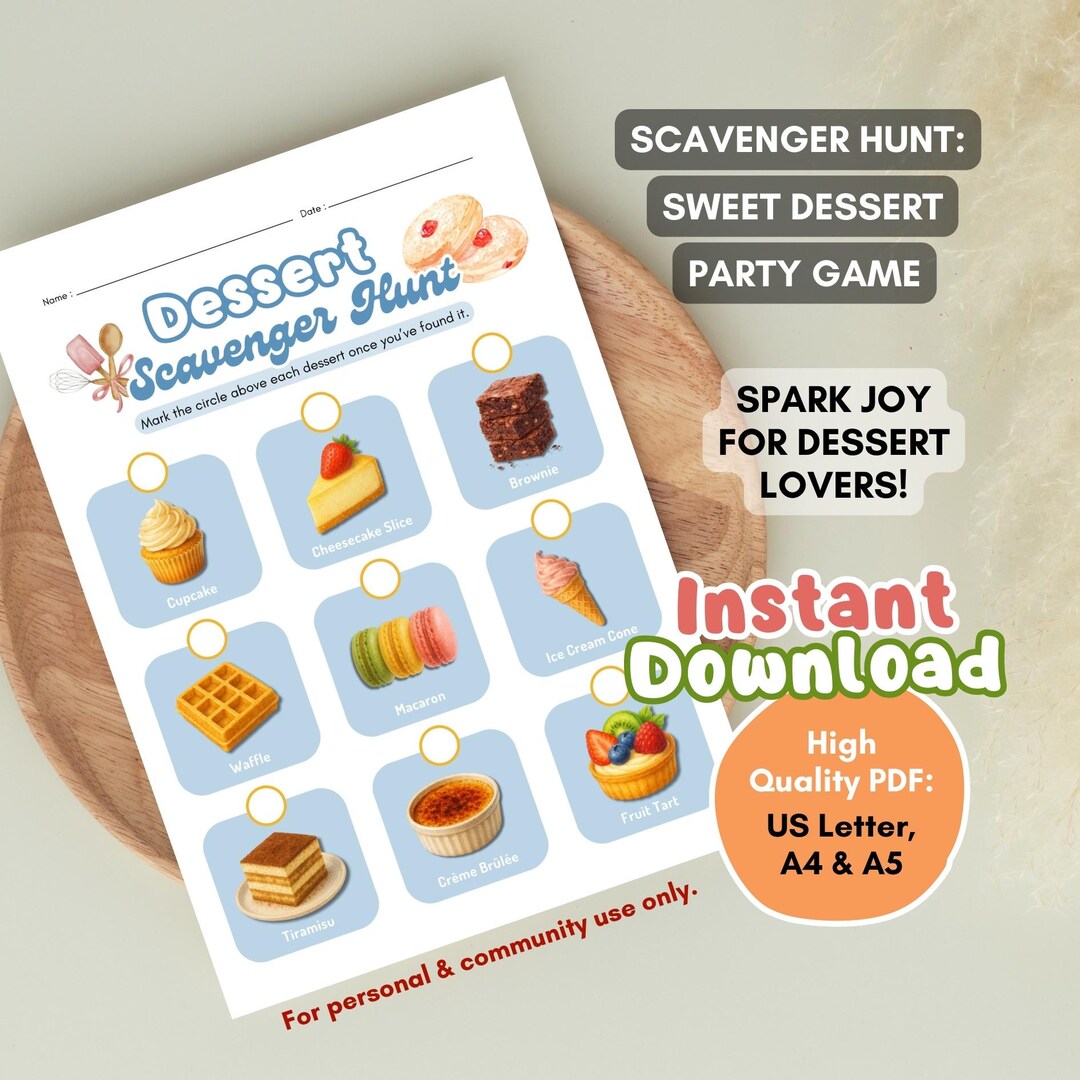 Dessert Scavenger Hunt Printable | Family Party Game Night for All Ages ...