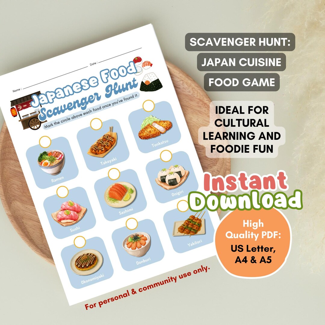 Japanese Food Scavenger Hunt Printable | Japan Cuisine Game for All ...