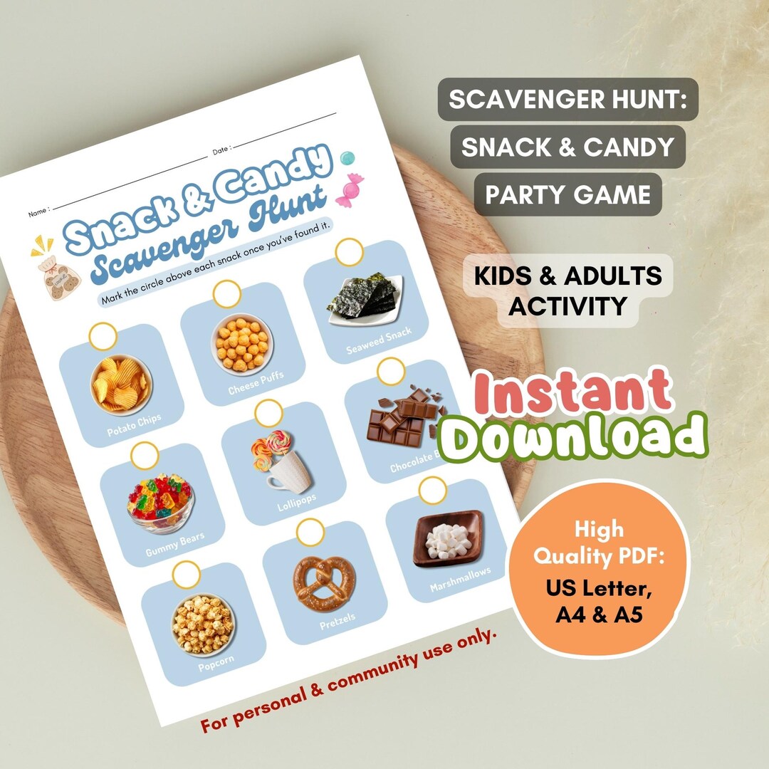 Snack & Candy Scavenger Hunt Printable | All-ages Party Game ...