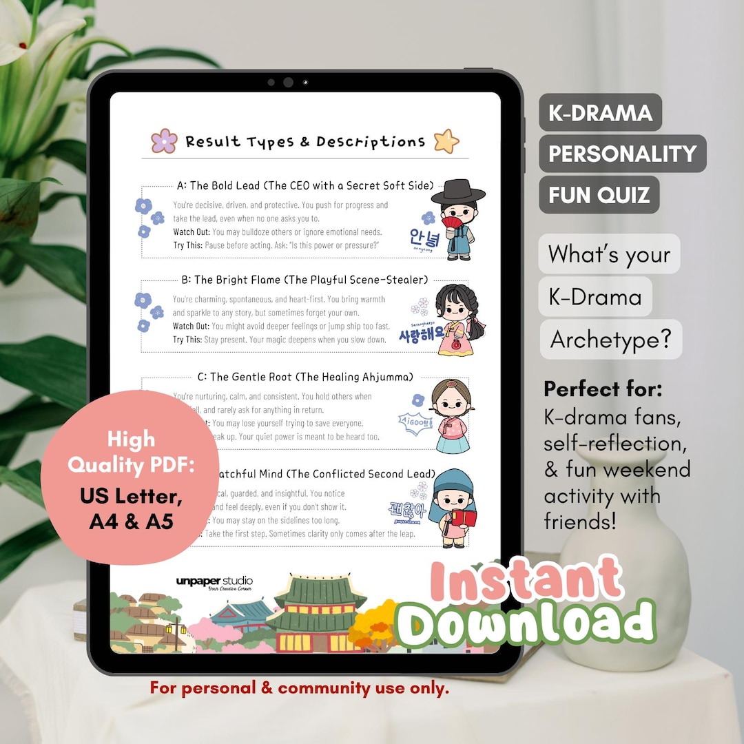 K-drama Personality Fun Quiz | Printable Self-discovery Test | Instant ...
