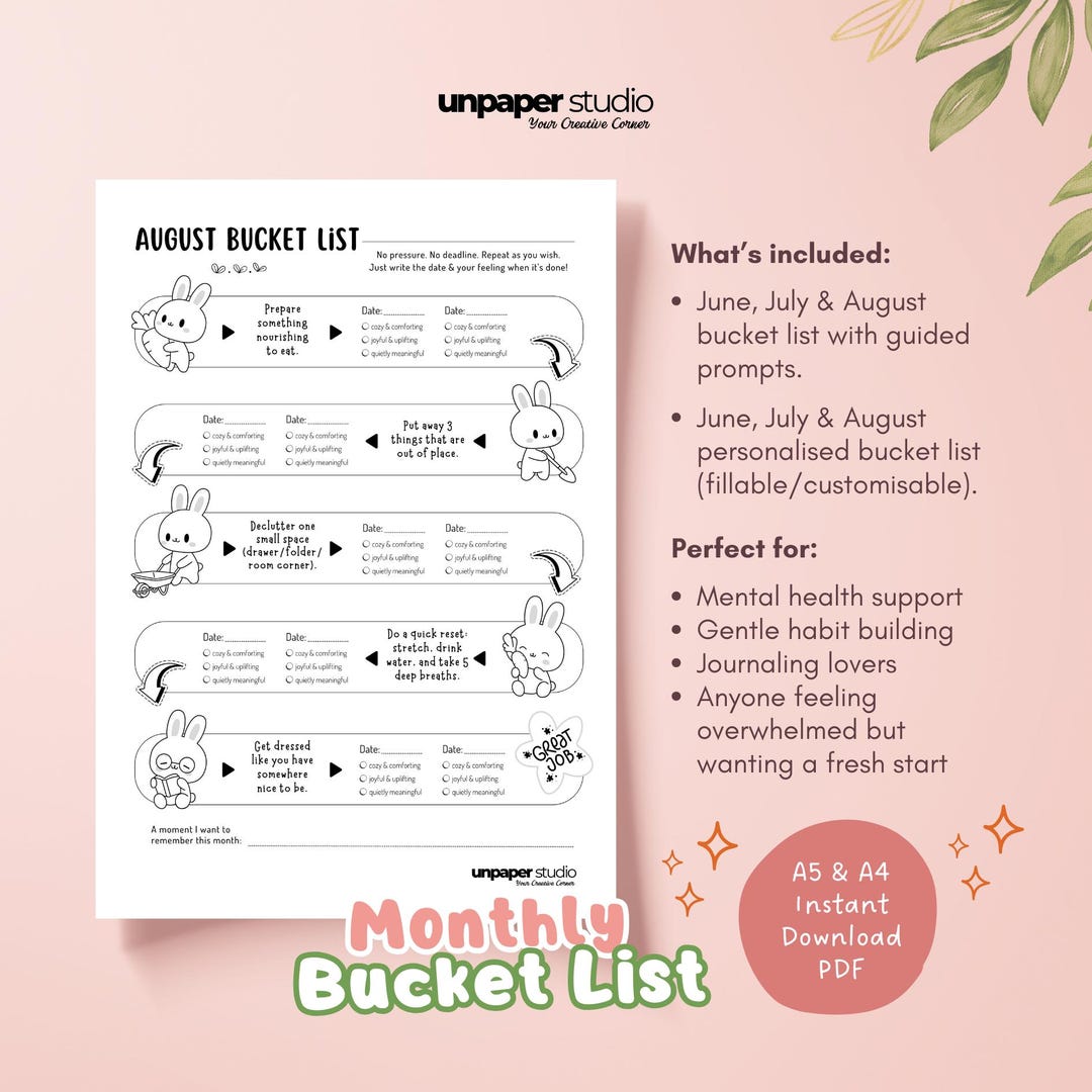 Summer Self-care Bucket List Bundle (june–august) | Gentle Goals, Mood ...